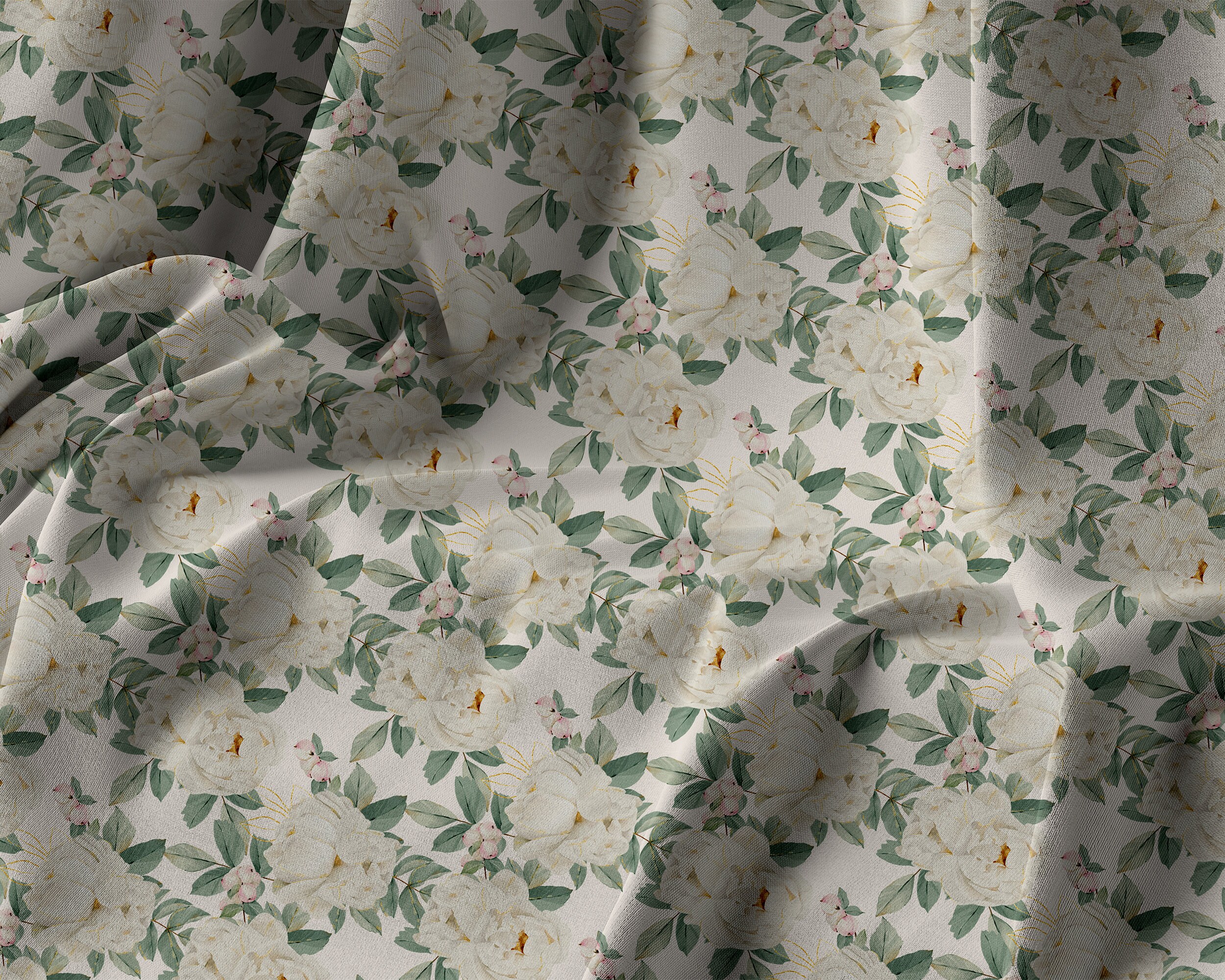 White Rose Watercolor Digital Paper, White Flowers Seamless Pattern ...
