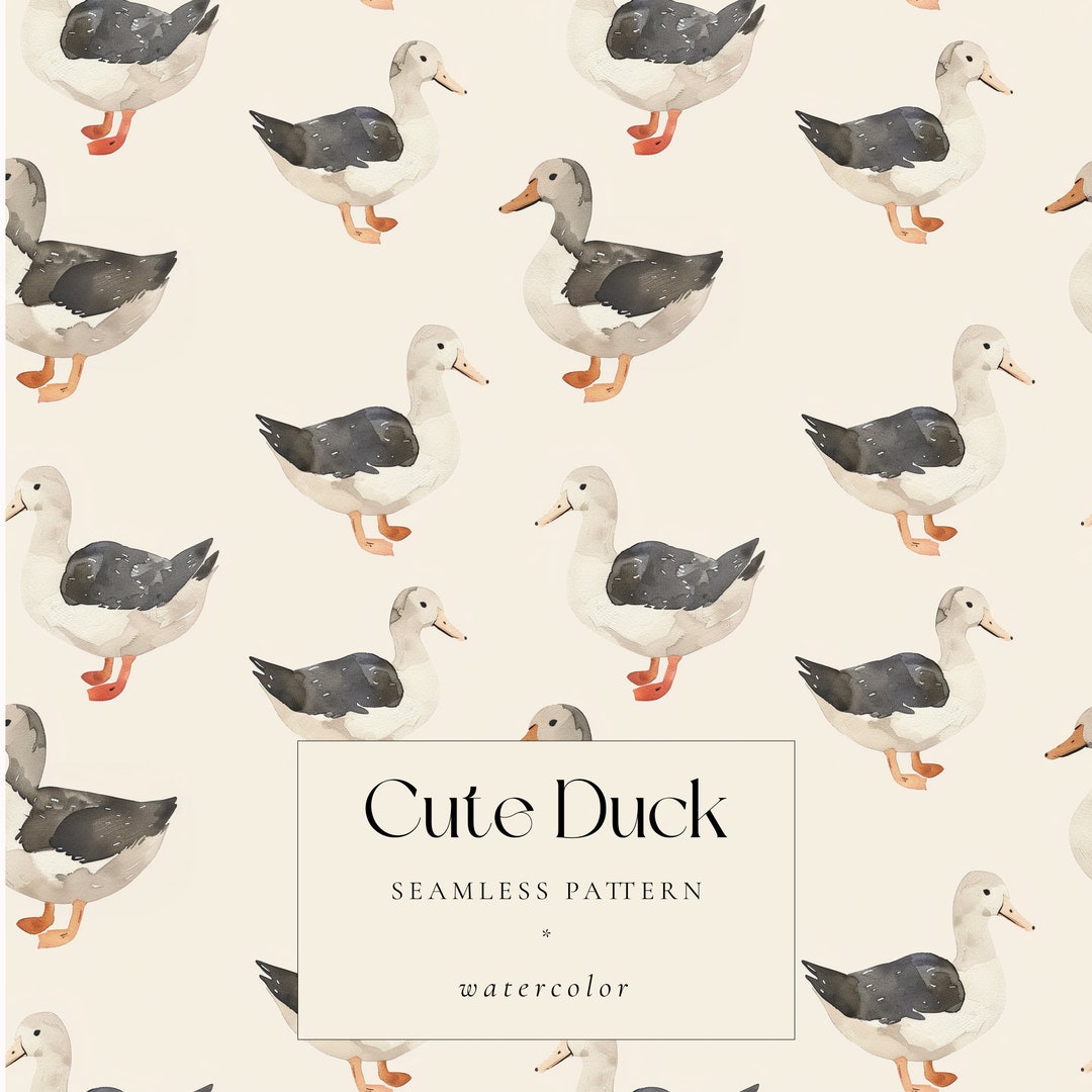 Cute Duck Digital Paper Background, Watercolor Seamless Pattern ...
