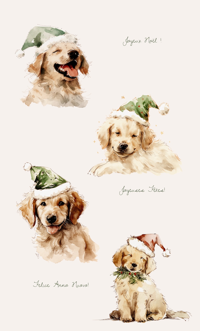 Cute Dog Watercolor Clipart Christmas Dog Clipart Puppy - Etsy