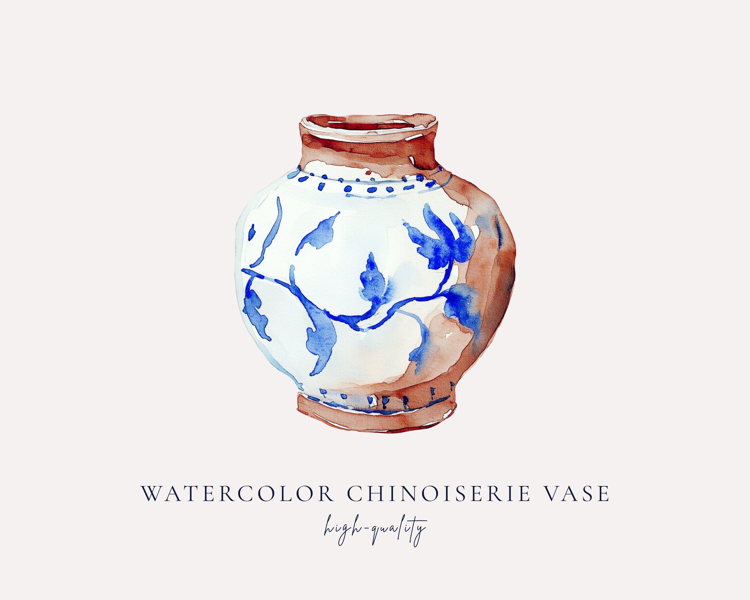 Ginger Jar Clipart With Pink Peonies, Chinoiserie Blue Vase Watercolor ...
