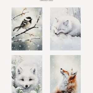 Watercolor Winter Woodland, Christmas Card Set, Elegant Holiday Card ...