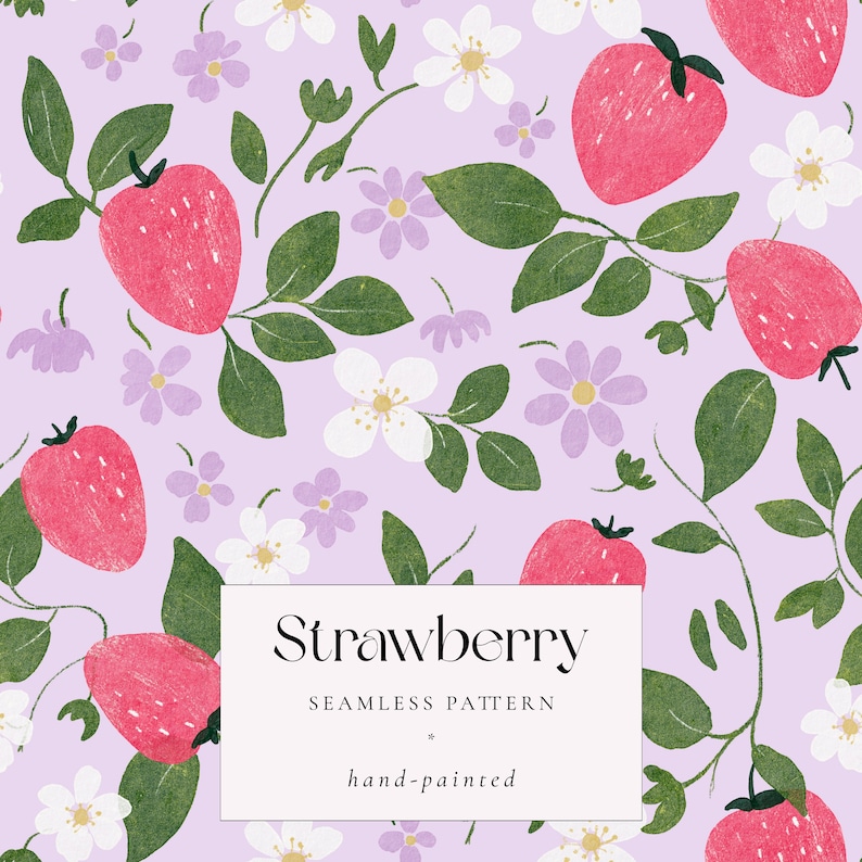 Strawberry Seamless Pattern, Pink Strawberries PNG Seamless File, Hand ...