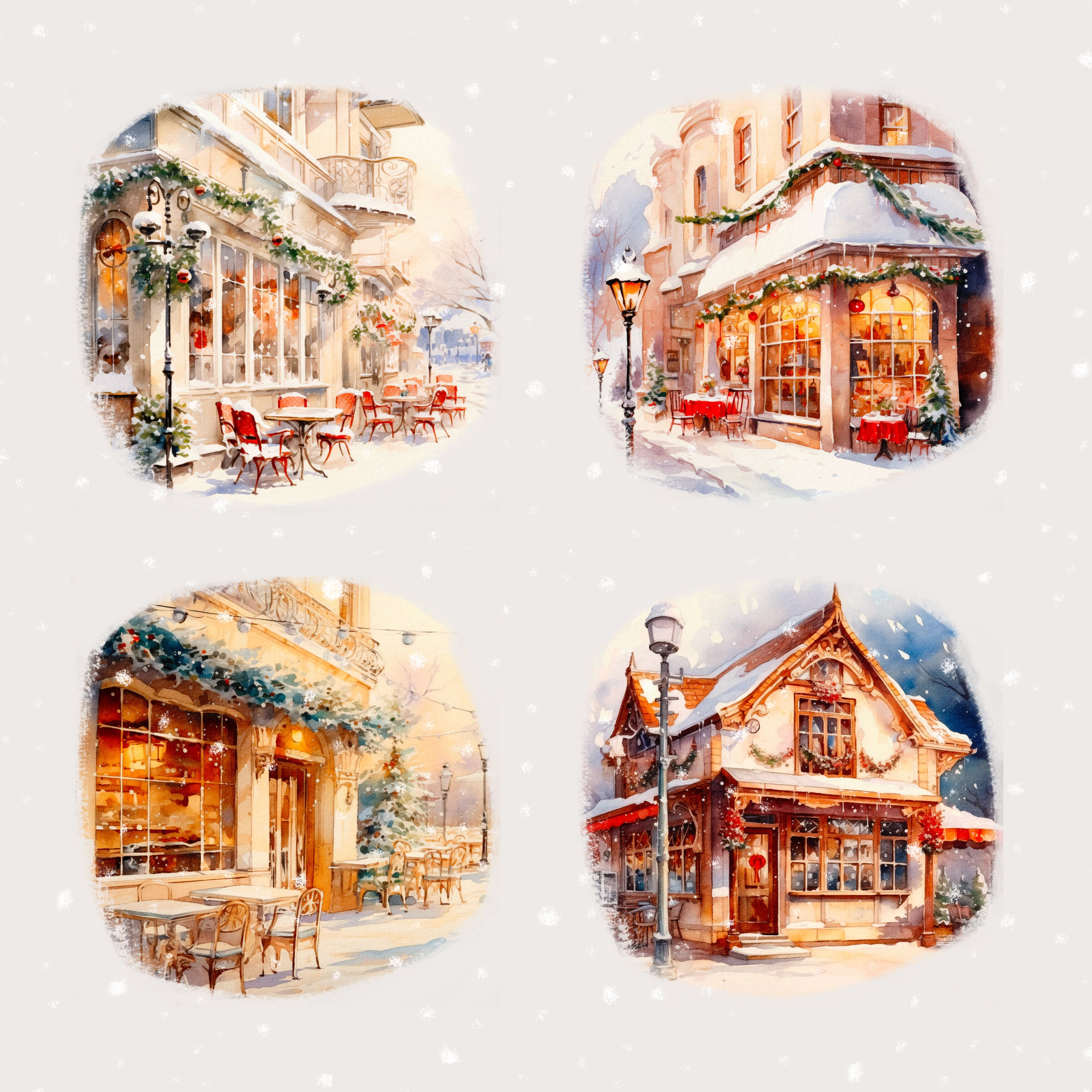 Snowy Winter Scene Clipart Watercolor Christmas Scene Png - Etsy