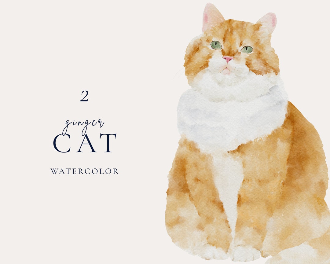 Watercolor Ginger Cat Clipart, Hand-painted Watercolor Illustration ...