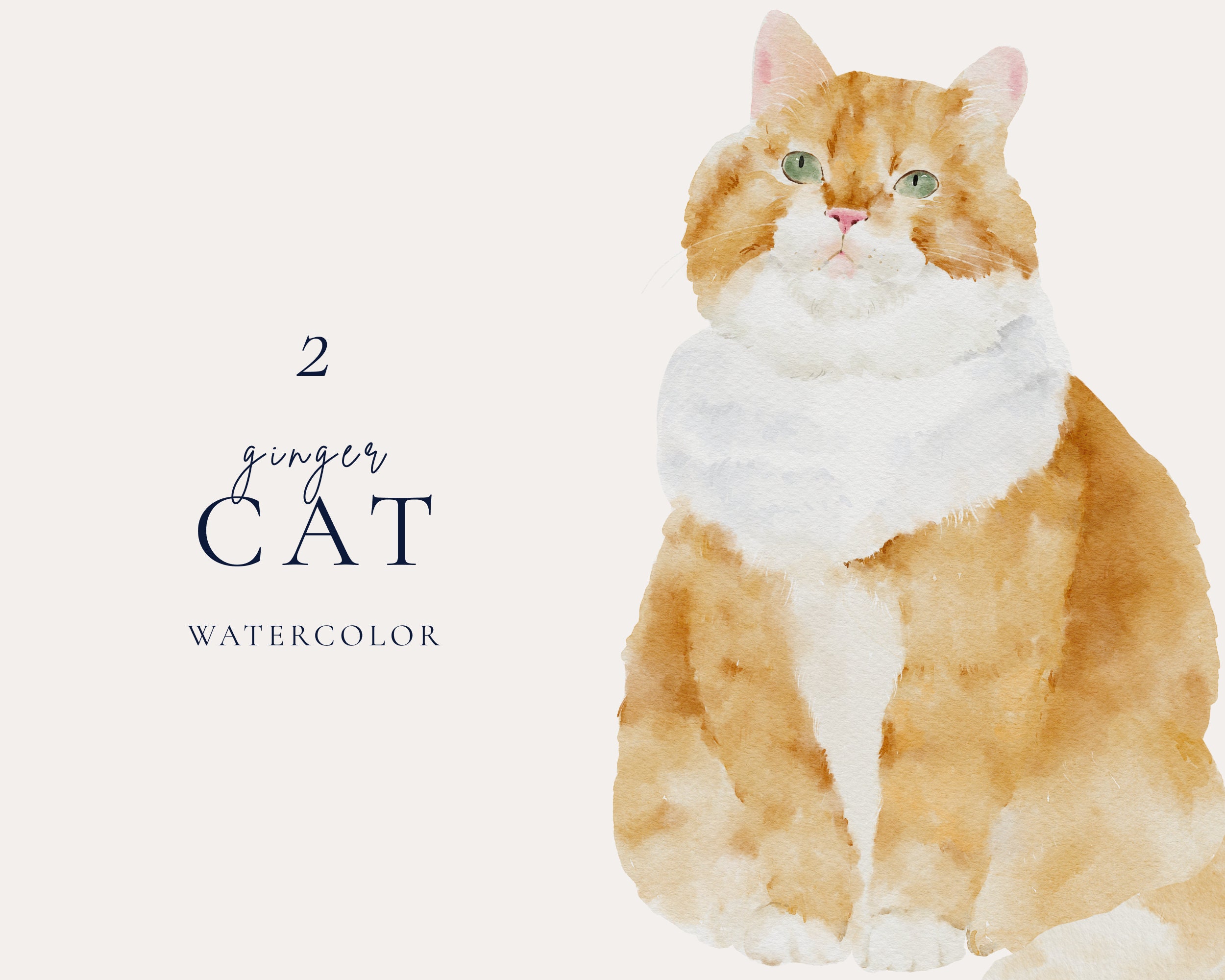Watercolor Ginger Cat Clipart, Hand-painted Watercolor Illustration ...