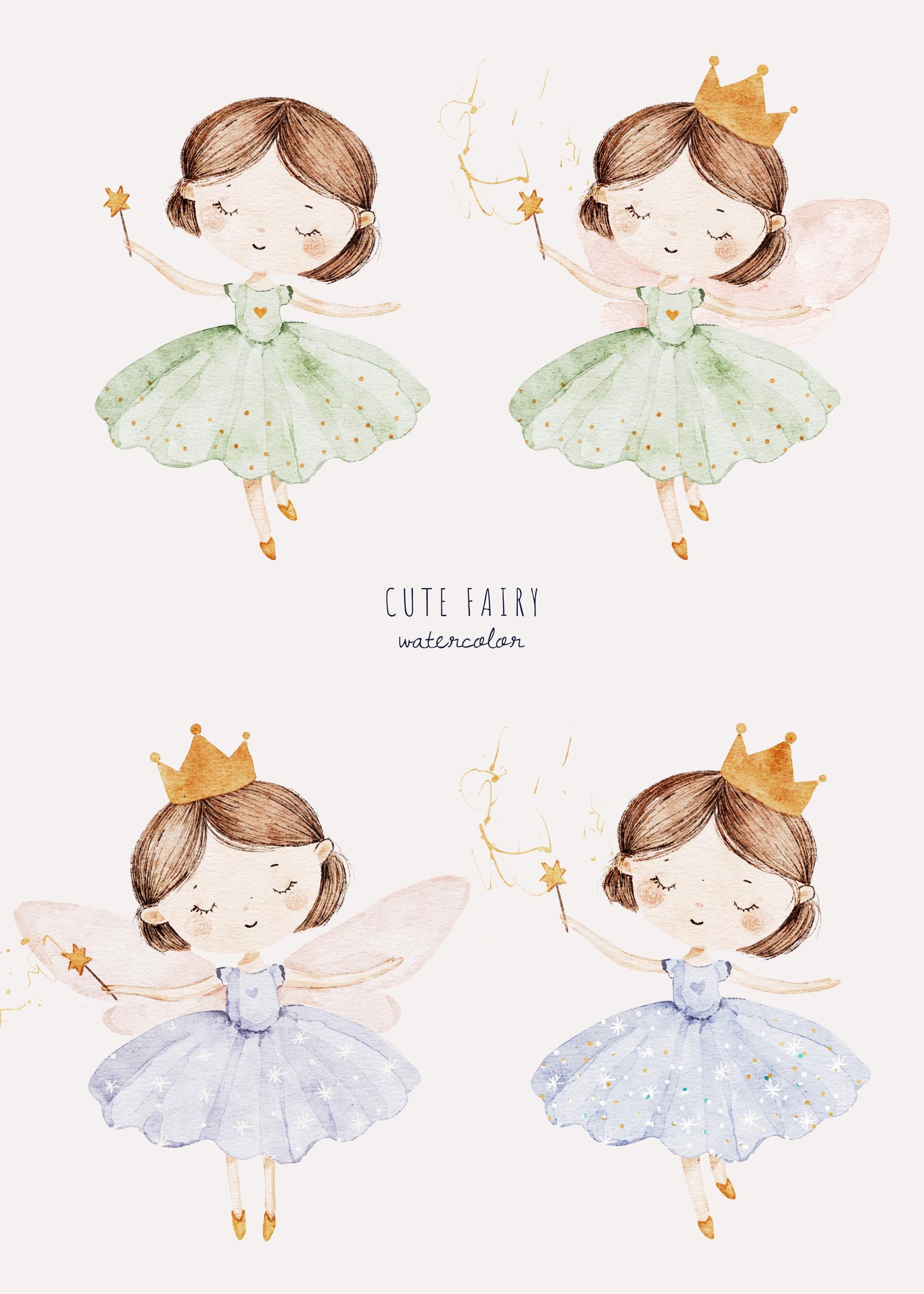 Watercolor Fairy Clipart, Cute Princess Fairy PNG, Hand-painted Magic ...