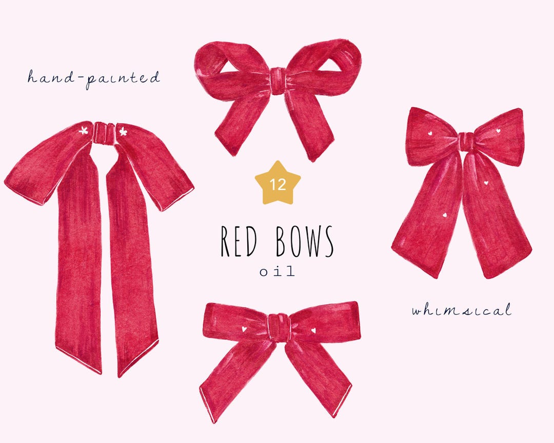 Red Bow Clipart Bundle, Festive Hand-drawn Ribbon PNG, Holiday ...