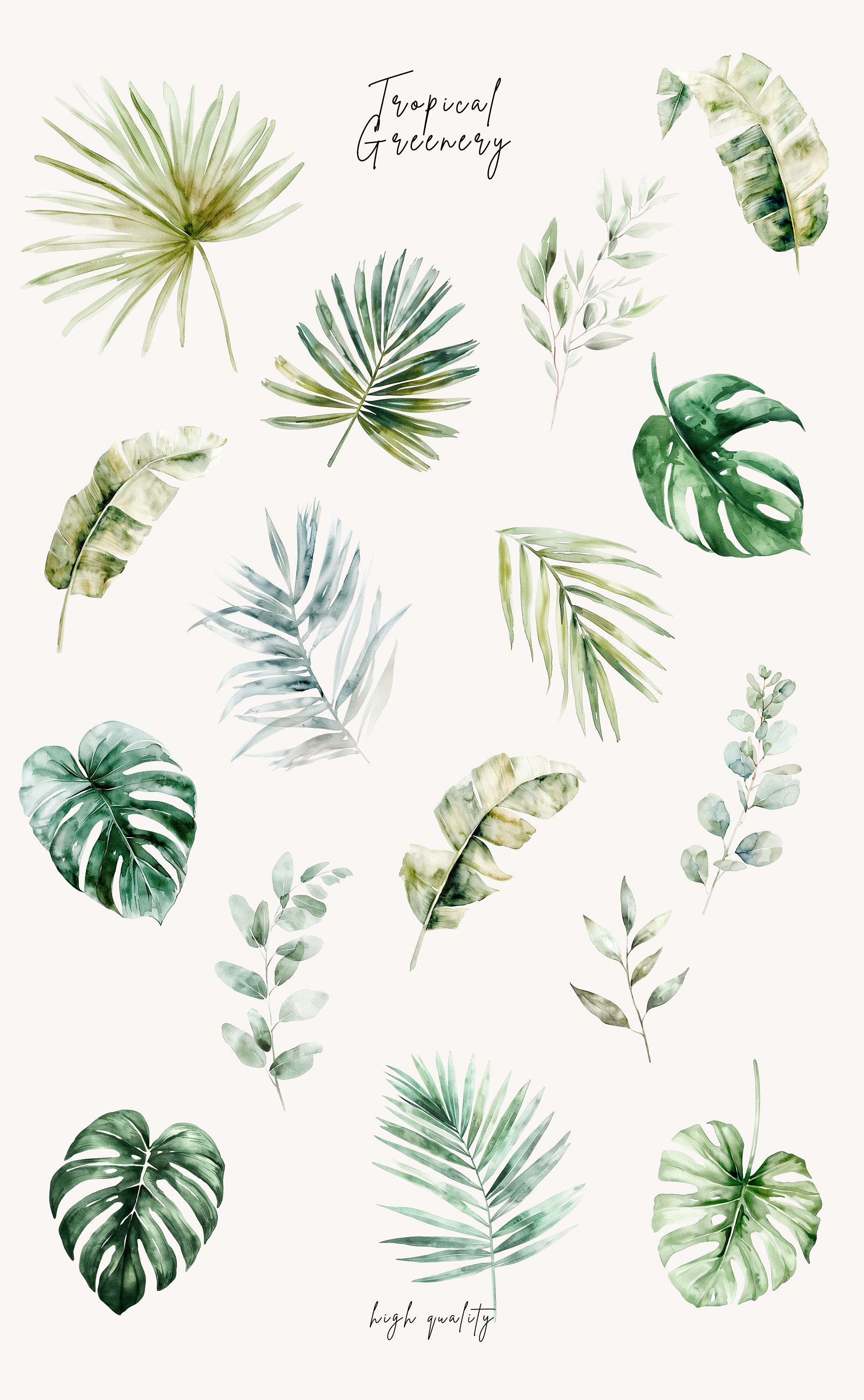Tropical Watercolor Floral Clipart, Tropical Leaves, Tropical Bouquet ...