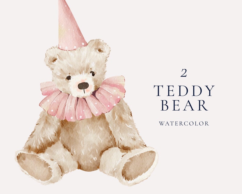 Cute Watercolor Teddy Bear Clipart, Birthday Clipart, Bear Baby Shower ...