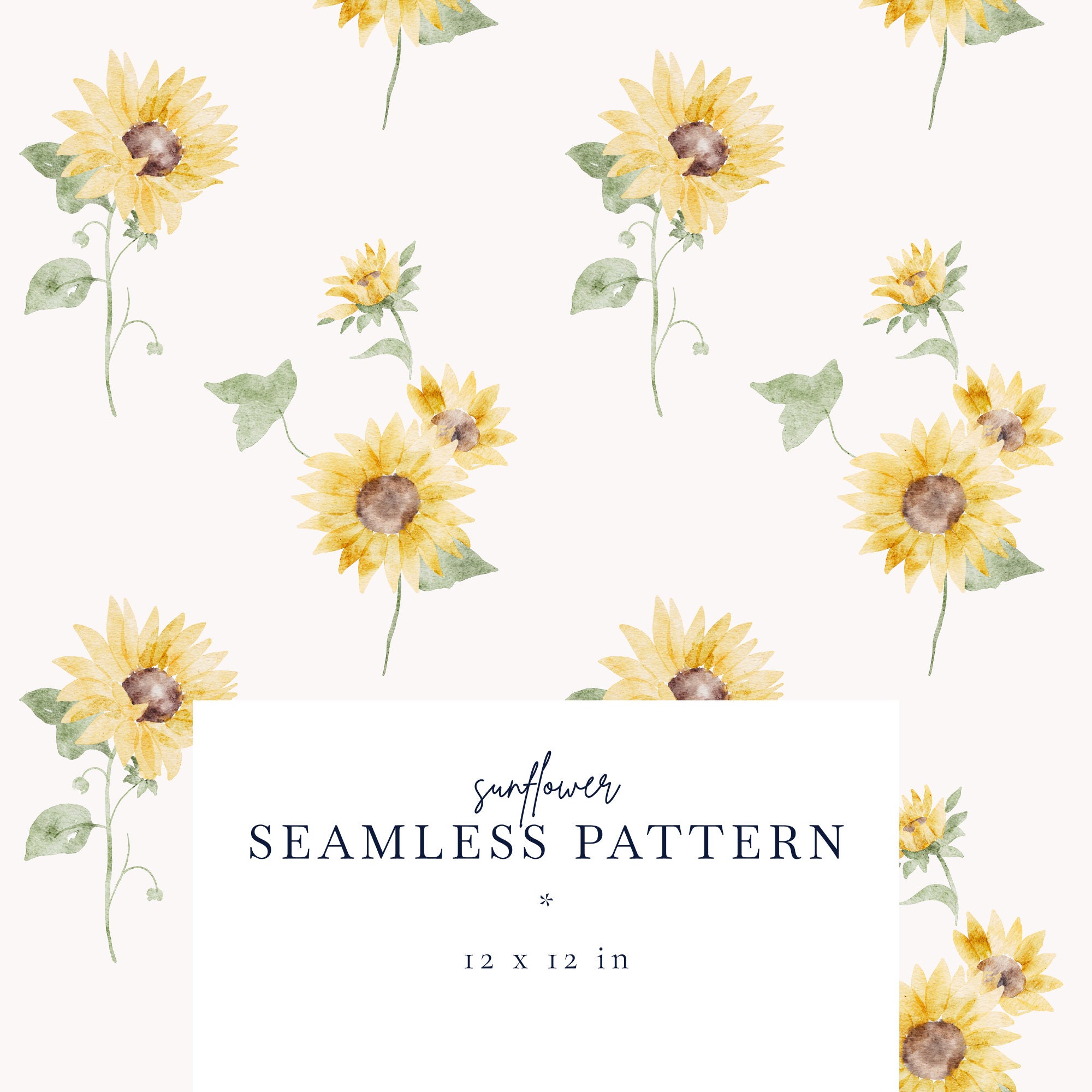 Sunflower Watercolor Digital Paper, Seamless Botanical Sunflower ...