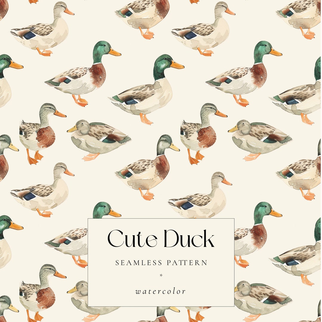 Adorable Duck Digital Paper Background, Watercolor Seamless Pattern for ...