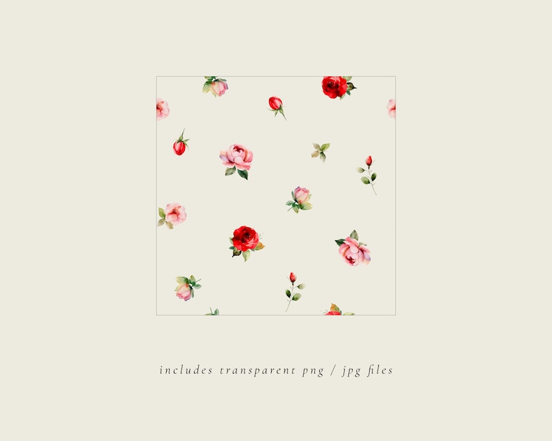 Red Roses Seamless Pattern, Watercolor Rose Background, Floral Pattern ...