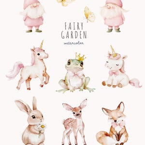 Watercolor Fairy Garden Clipart, Pink Fairy Princess PNG, Woodland ...