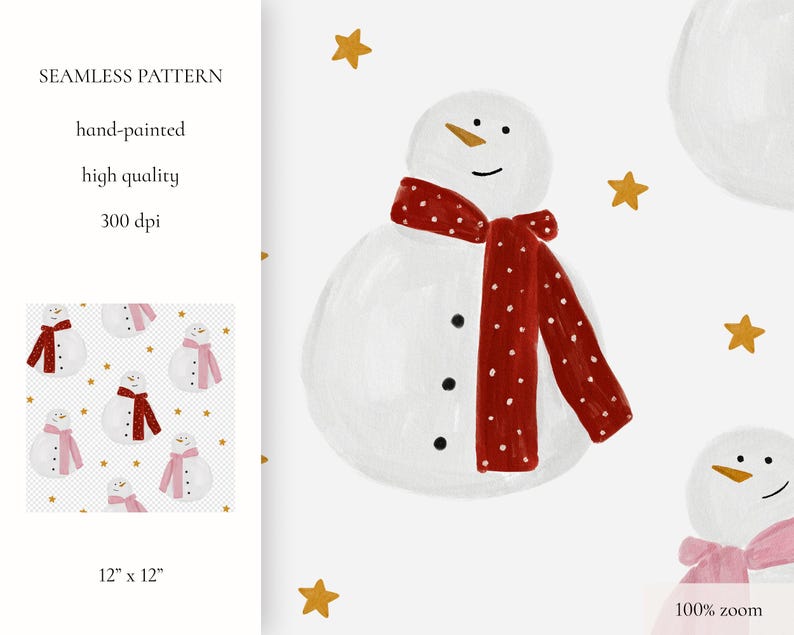 Snowman Seamless Pattern, Christmas Winter Holiday Digital Paper, Cute ...