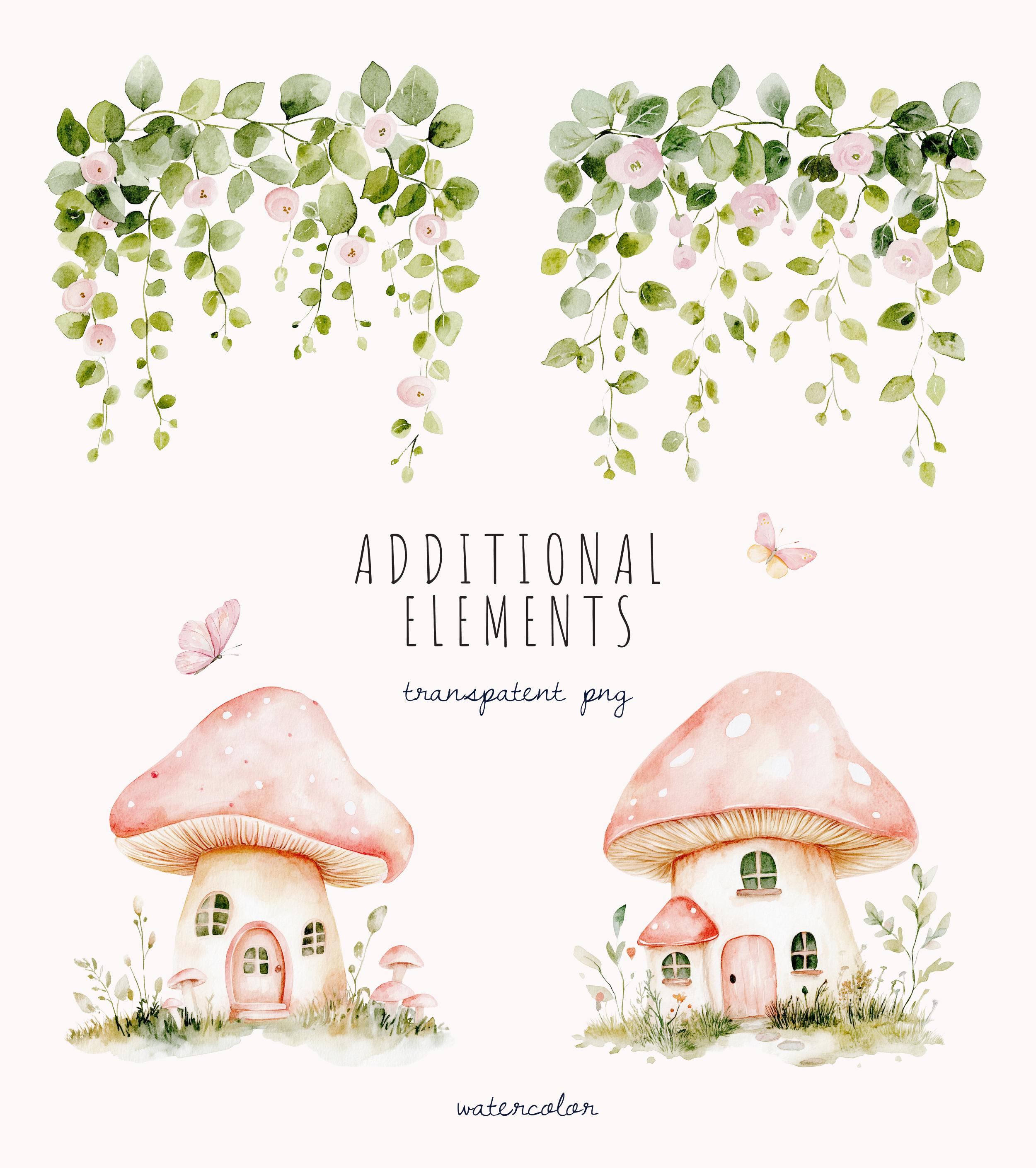 Watercolor Fairy Garden Clipart, Pink Fairy Princess PNG, Woodland ...