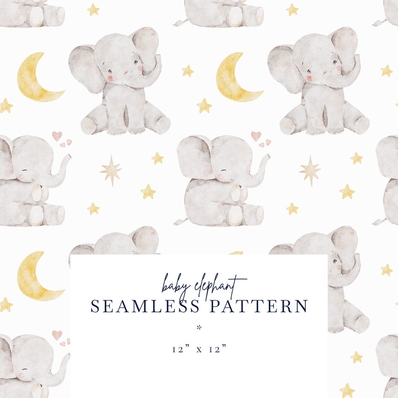 Baby Elephant Watercolor Digital Seamless Pattern for Nursery Decor ...