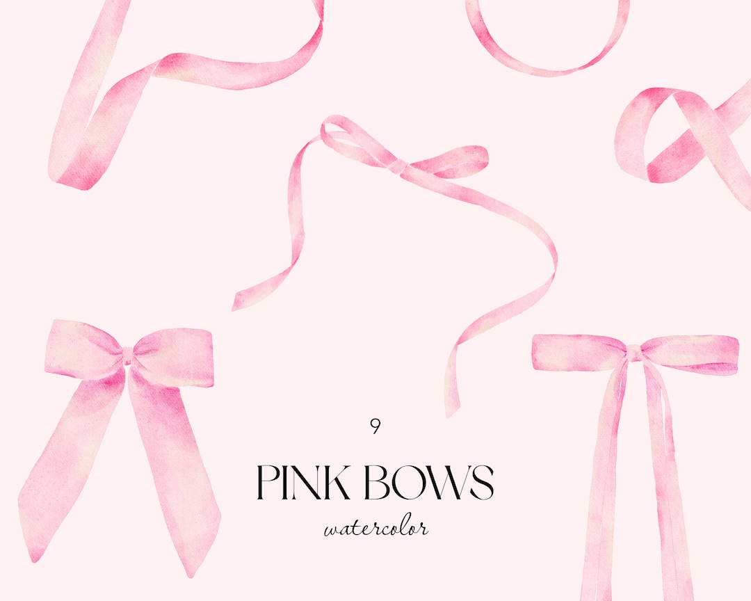 Watercolor Muted Pink Bow Clipart, Pastel Pink Ribbon Png, Baby Girl ...