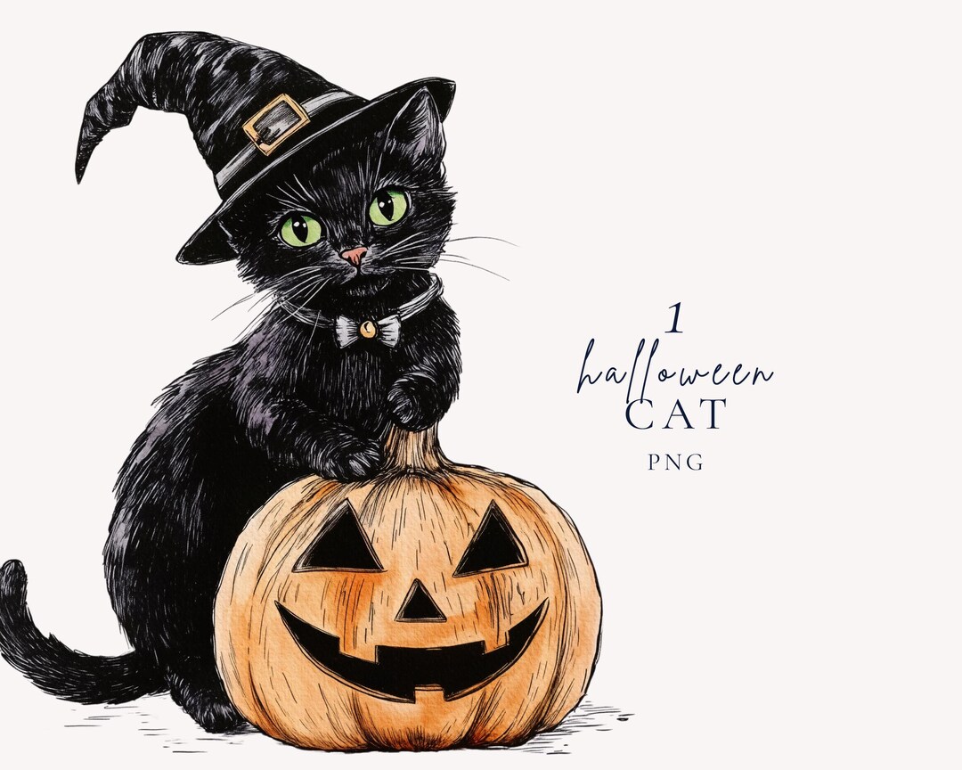 Black Cat Pumpkin Halloween Clipart, Spooky Cat, Witch Cat, Halloween ...
