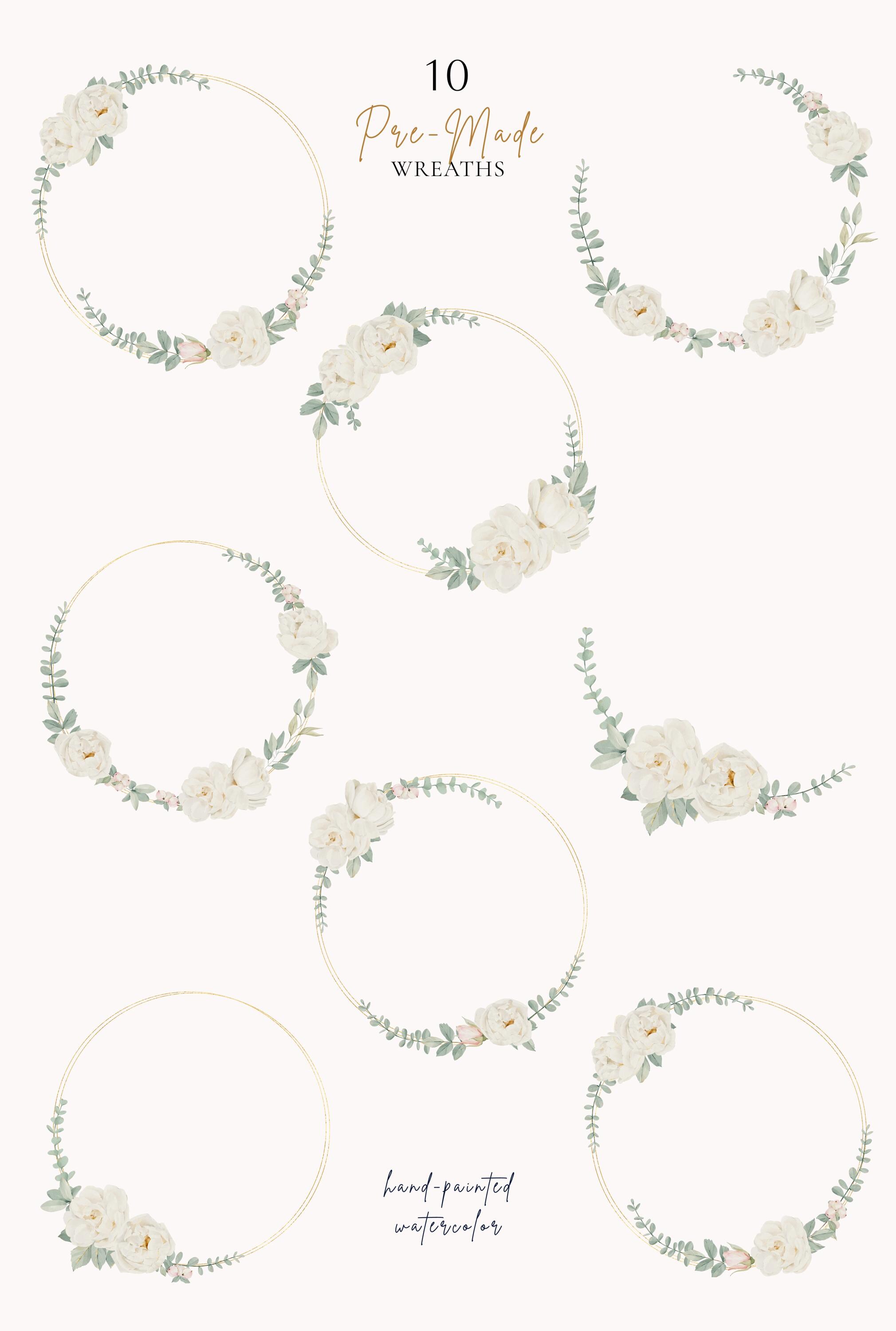 White Rose Watercolor Clipart, Elegant Bridal Floral PNG Bundle ...