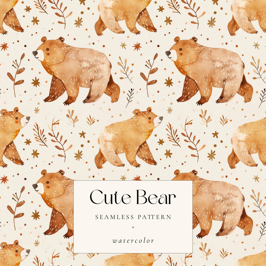 Watercolor Bear Seamless Pattern, Autumn Woodland Theme, Cute Forest ...