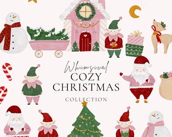 Whimsical Christmas Clipart Bundle, Cute Santa and Elf Illustrations ...