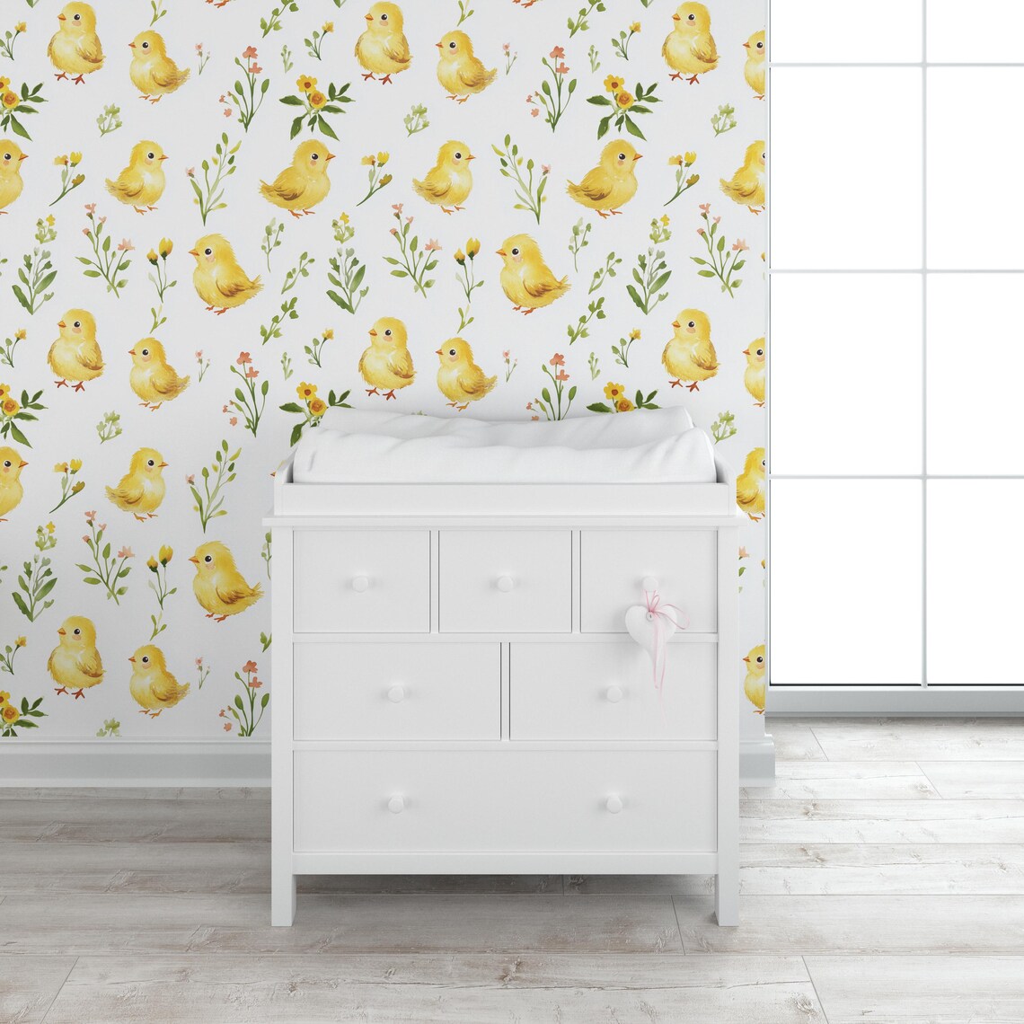 Watercolor Baby Chick Seamless Pattern, Spring Floral Yellow Chick ...