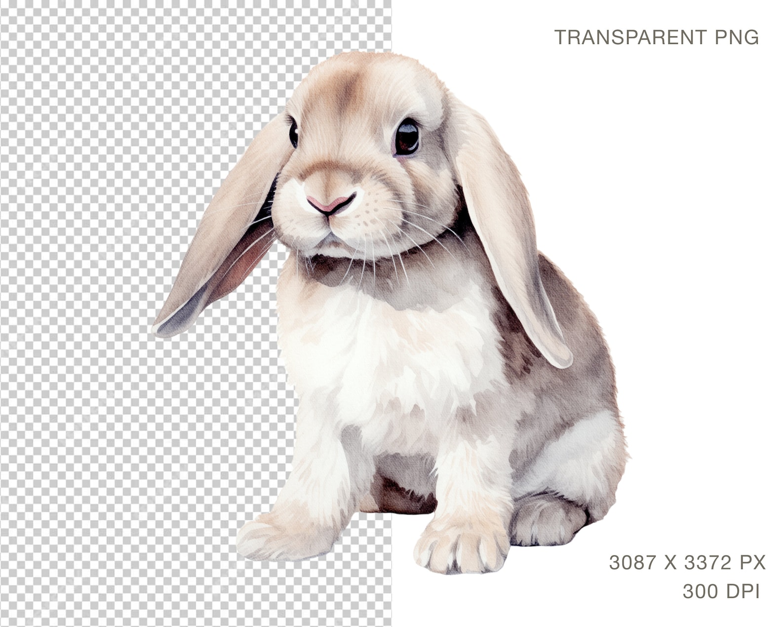 Lop Eared Rabbit Watercolor Clipart, Easter Rabbit Png, Floppy Eared ...