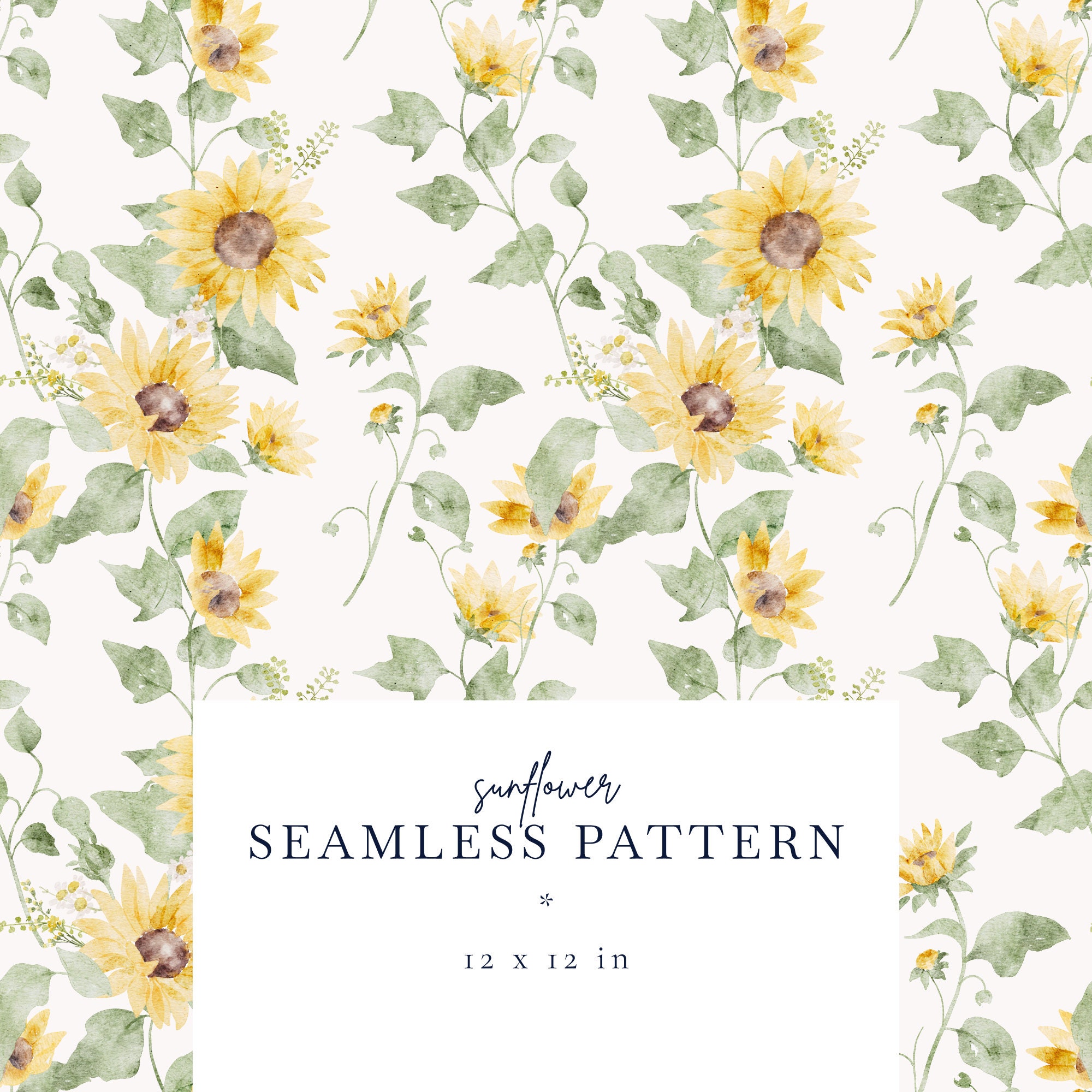 Sunflower Watercolor Digital Paper, Seamless Botanical Sunflower ...