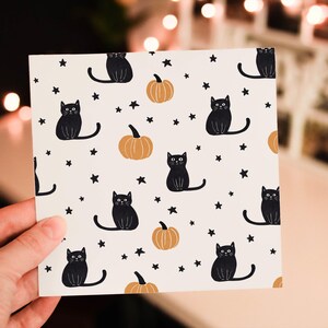 Halloween Black Cat and Pumpkin Seamless Pattern, Cute Ghost Cat ...