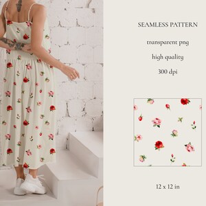 Red Roses Seamless Pattern, Watercolor Rose Background, Floral Pattern ...