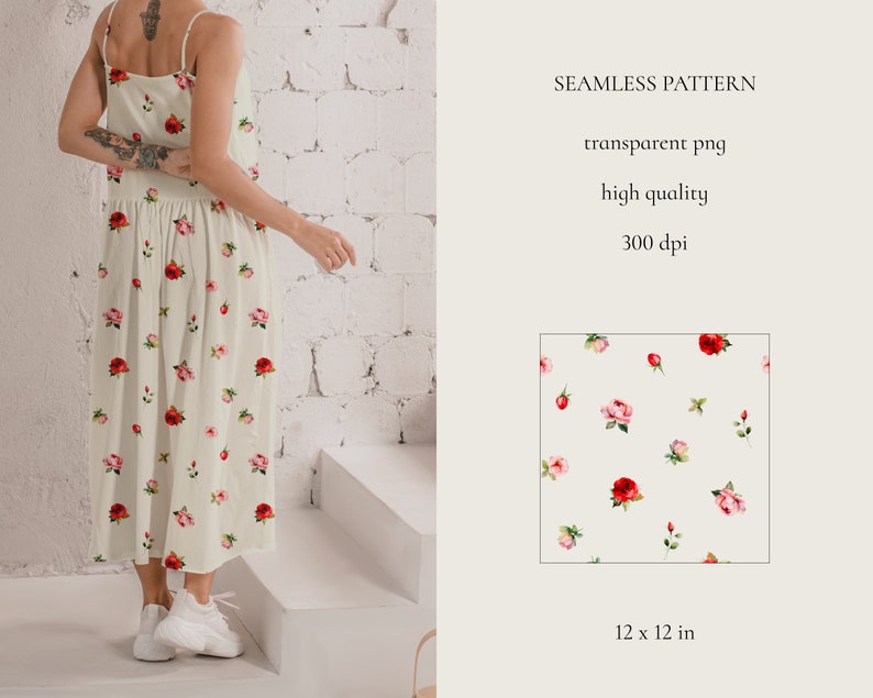 Red Roses Seamless Pattern, Watercolor Rose Background, Floral Pattern ...