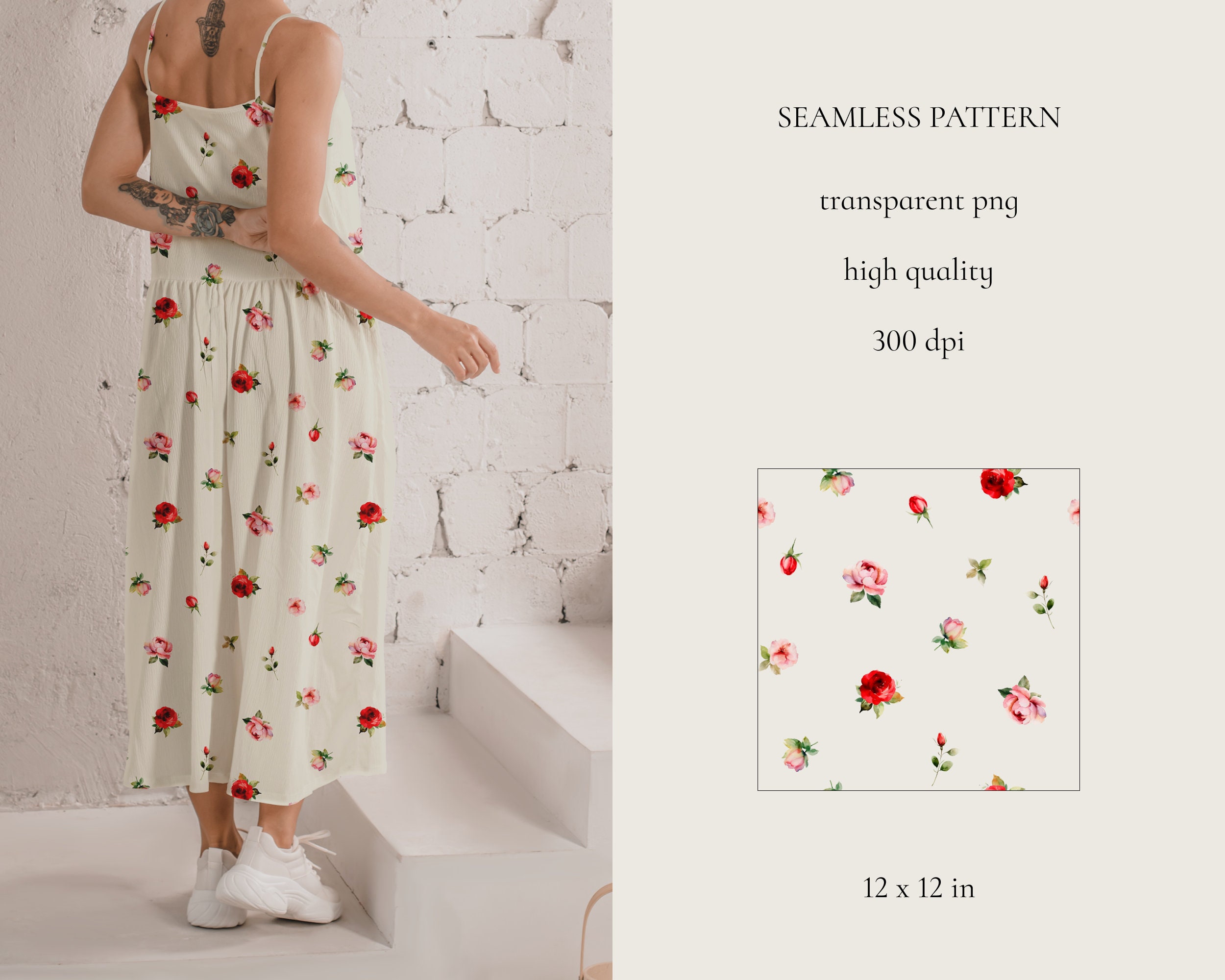 Red Roses Seamless Pattern, Watercolor Rose Background, Floral Pattern ...