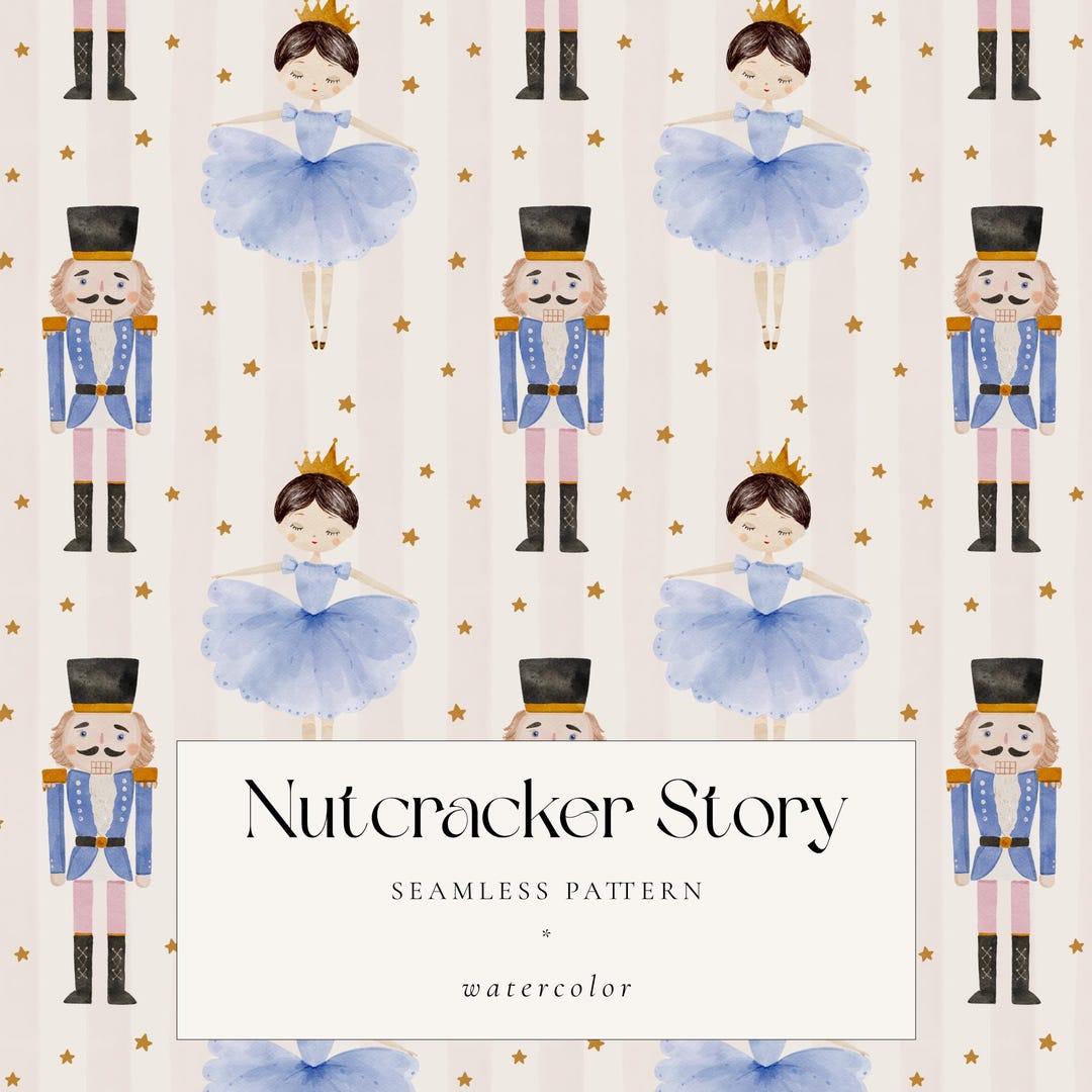 Nutcracker Ballet Christmas Seamless Pattern, Hand-painted Watercolor ...