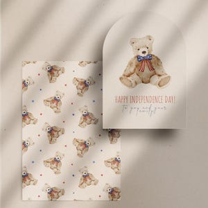 Patriotic Teddy Bear Seamless Pattern, 4th of July USA Digital Paper ...