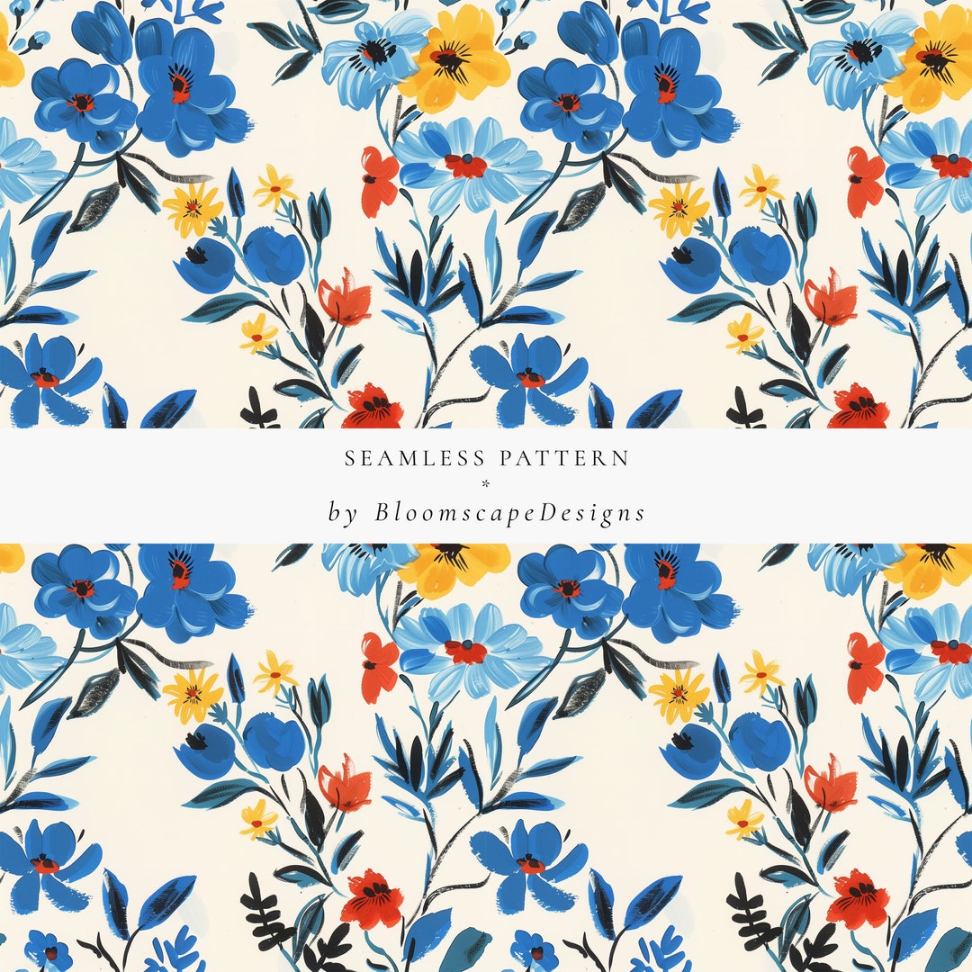 Colorful Whimsical Wallpaper, Blue Abstract Flowers, Bright Floral ...