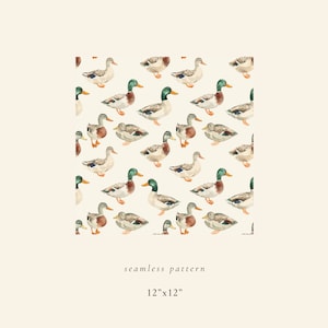 Adorable Duck Digital Paper Background, Watercolor Seamless Pattern for ...