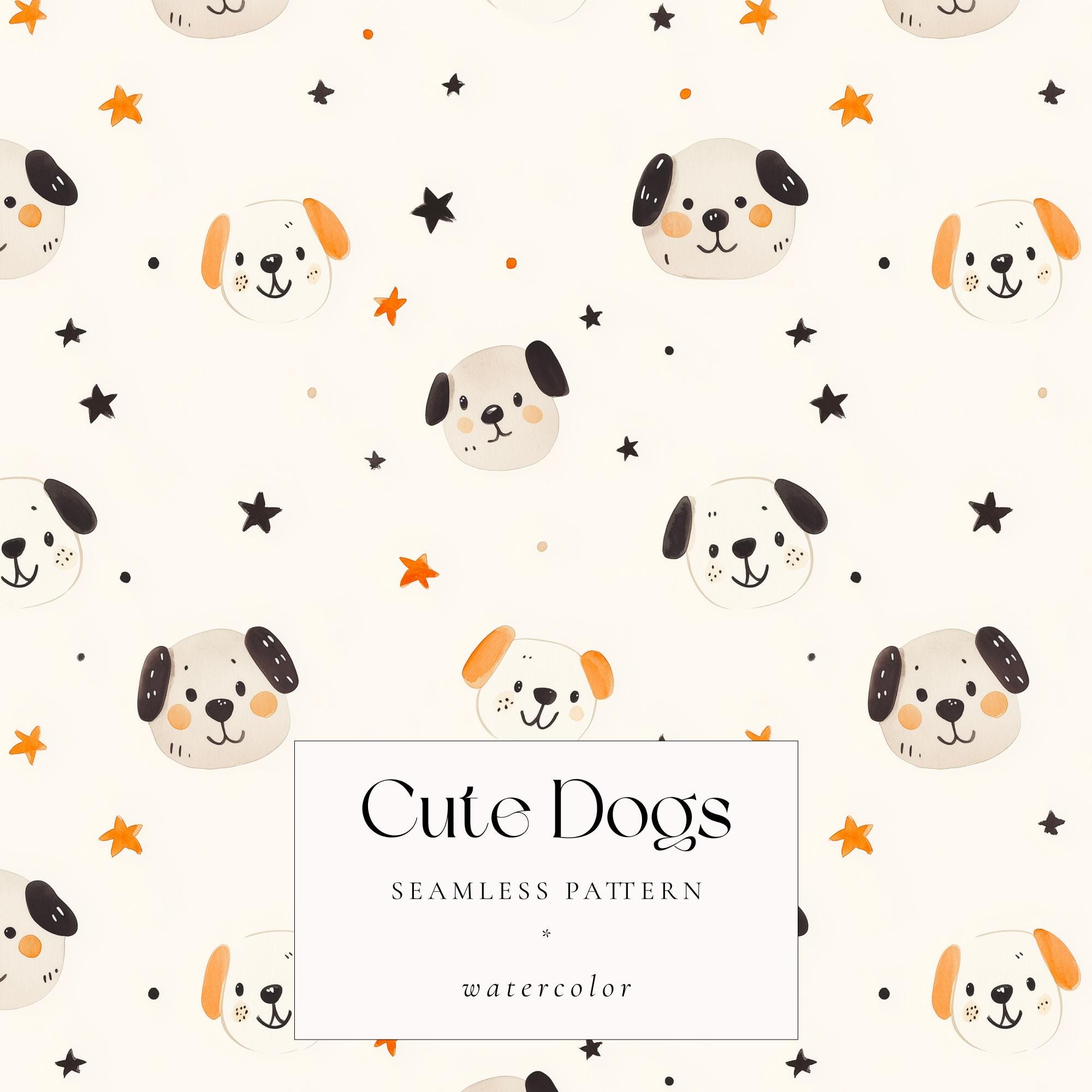 Cute Watercolor Dogs Seamless Pattern, Pet Portrait Repeat Design, Dog ...