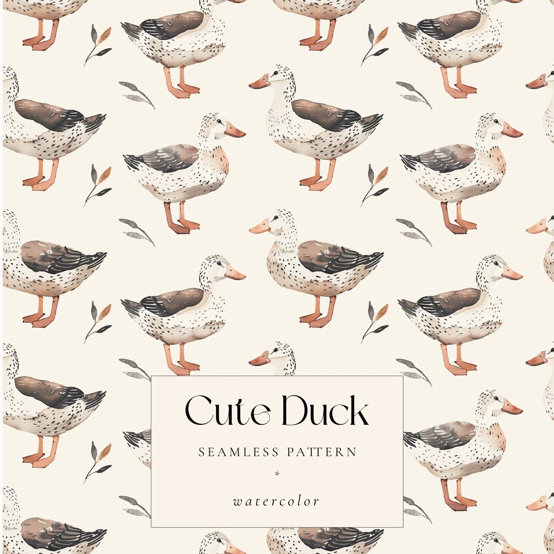 Cute Duck Digital Paper Background, Watercolor Seamless Pattern ...