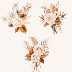 Watercolor Beige Ivory Rose Clipart, Neutral Flower Arrangement, Beige ...