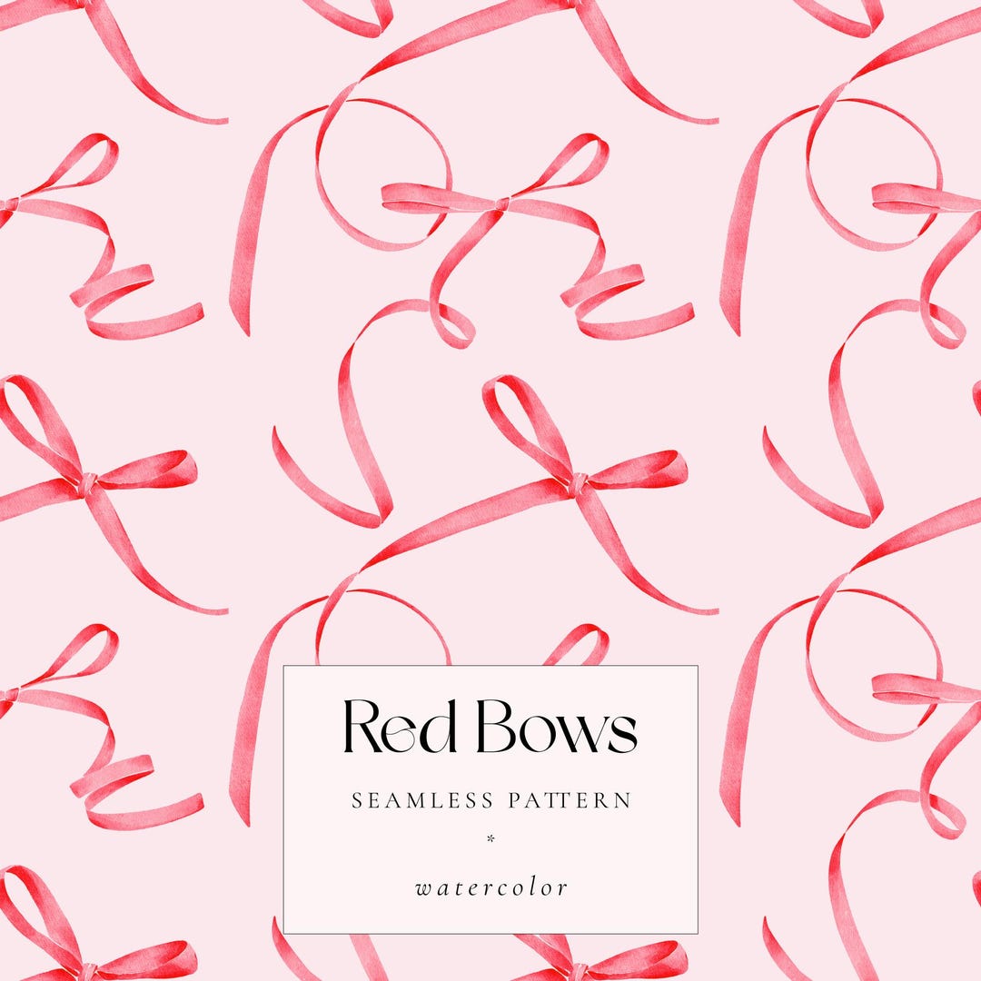 Red Bows Seamless Watercolor Pattern, Elegant Red Ribbon Design for ...