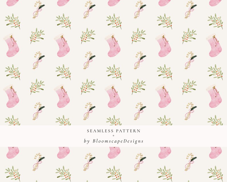 Christmas Seamless Pattern, Pastel Pink Watercolor Christmas Seamless ...