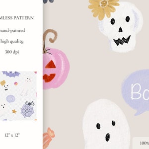 Pastel Halloween Seamless Pattern, Pink Halloween Png Decor, Cute Ghost ...