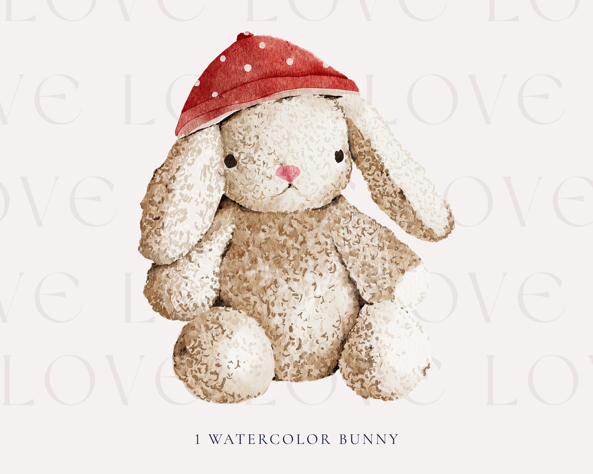 Cute Bunny Watercolor Clipart, Bunny Nursery Art, Baby Bunny Toy, Plush ...