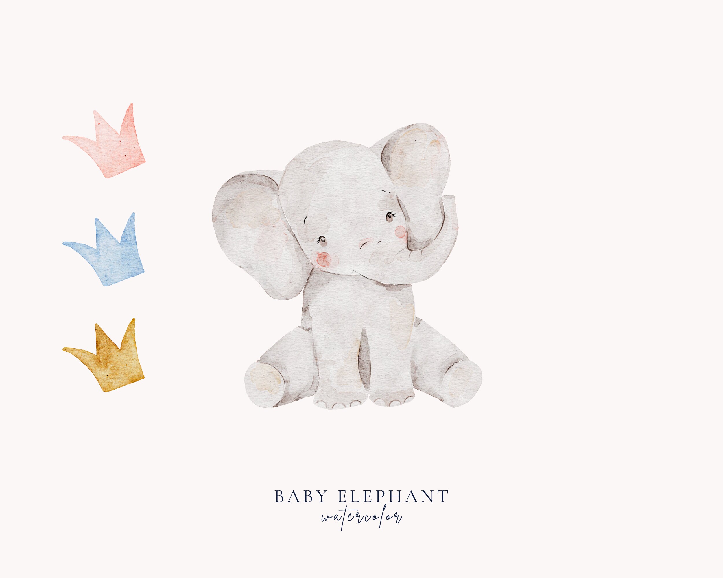 Baby Elephant Watercolor Clipart, Baby Boy Shower Decor, Baby Girl ...