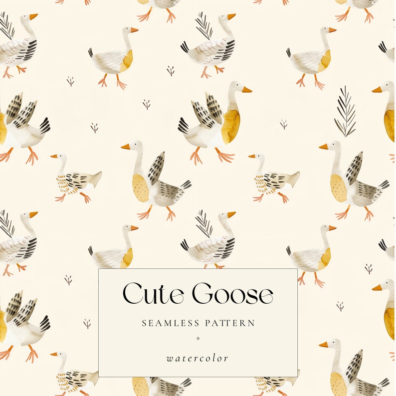 Funny Goose Digital Paper Background, Modern Watercolor Seamless ...