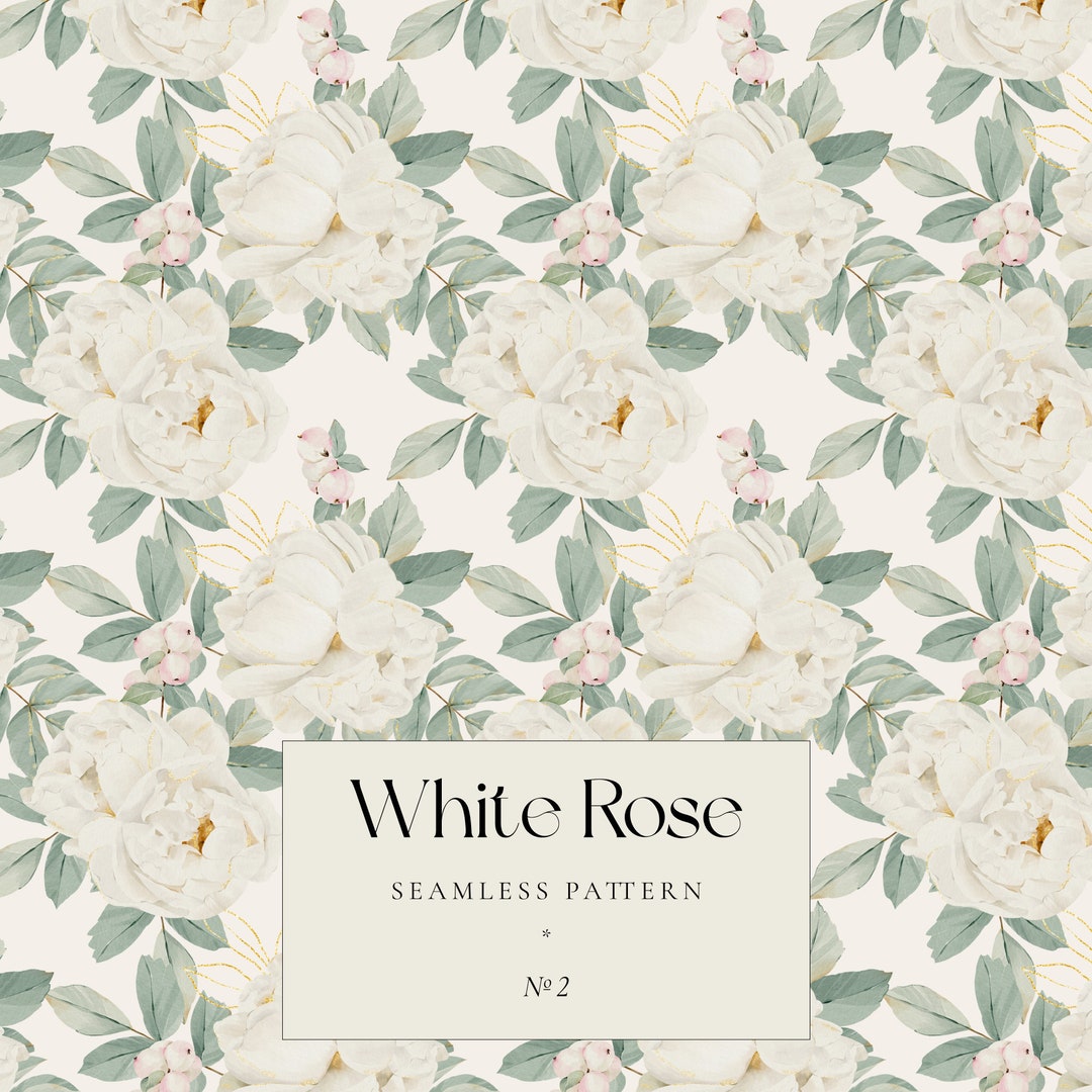 White Rose Watercolor Digital Paper, White Flowers Seamless Pattern ...