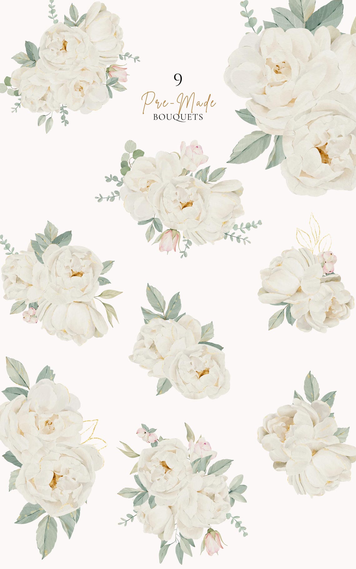 White Rose Watercolor Clipart, Elegant Bridal Floral PNG Bundle ...