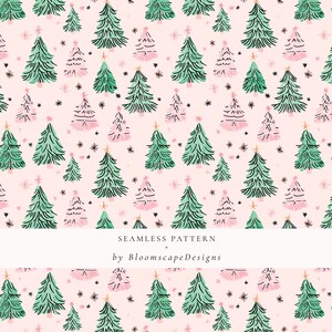Watercolor Christmas Tree Seamless Pattern, Pink and Green Holiday ...
