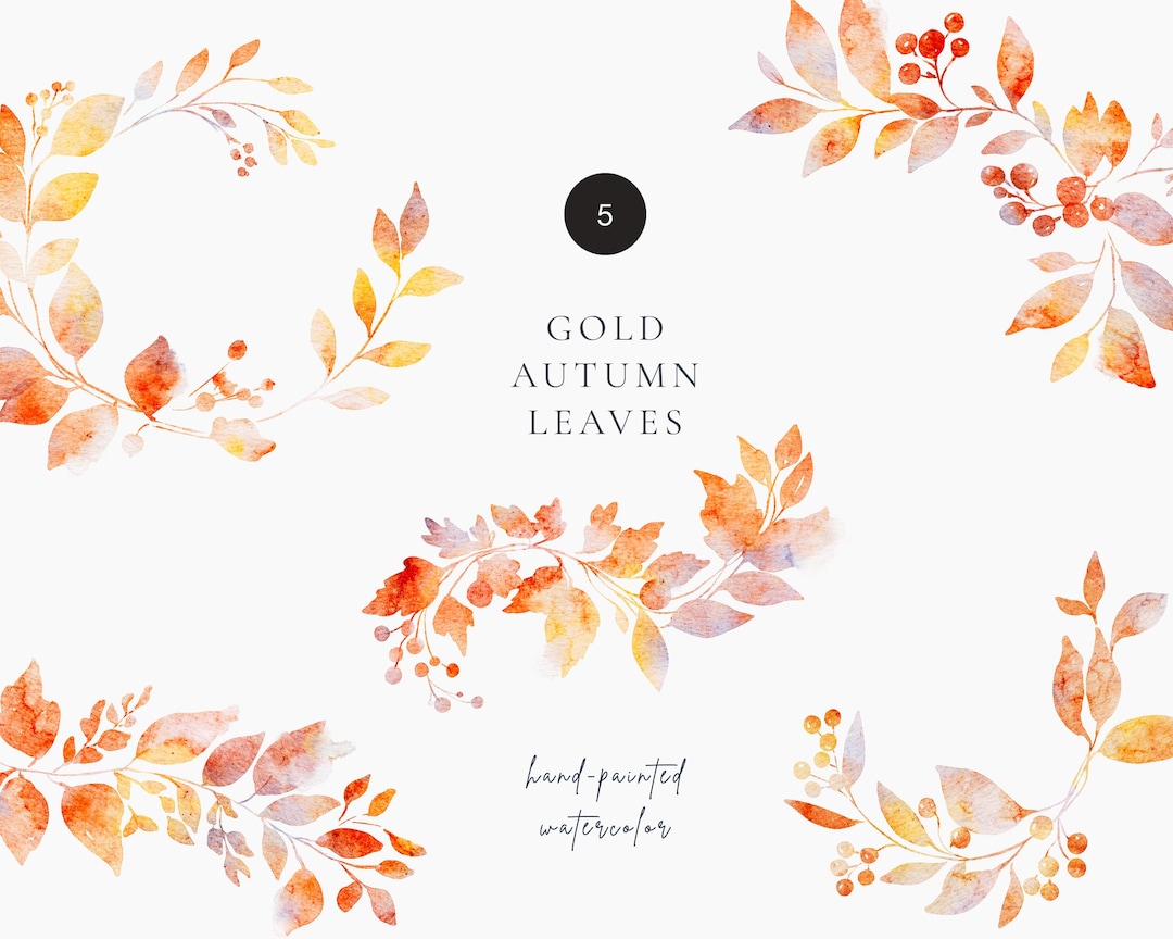 Autumn Watercolor Leaves Clipart, Fall Floral Wreaths and Branches ...