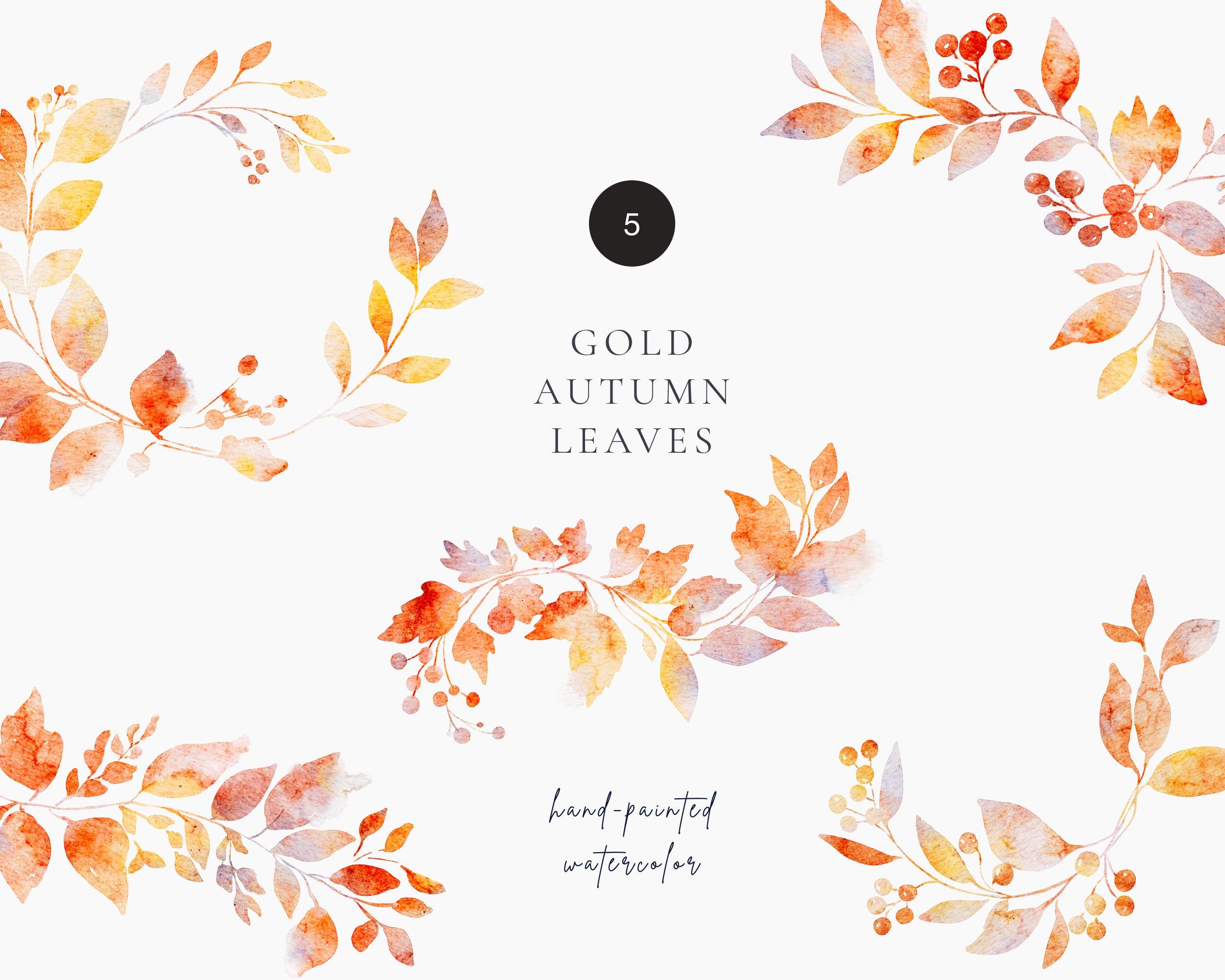 Autumn Watercolor Leaves Clipart, Fall Floral Wreaths and Branches ...